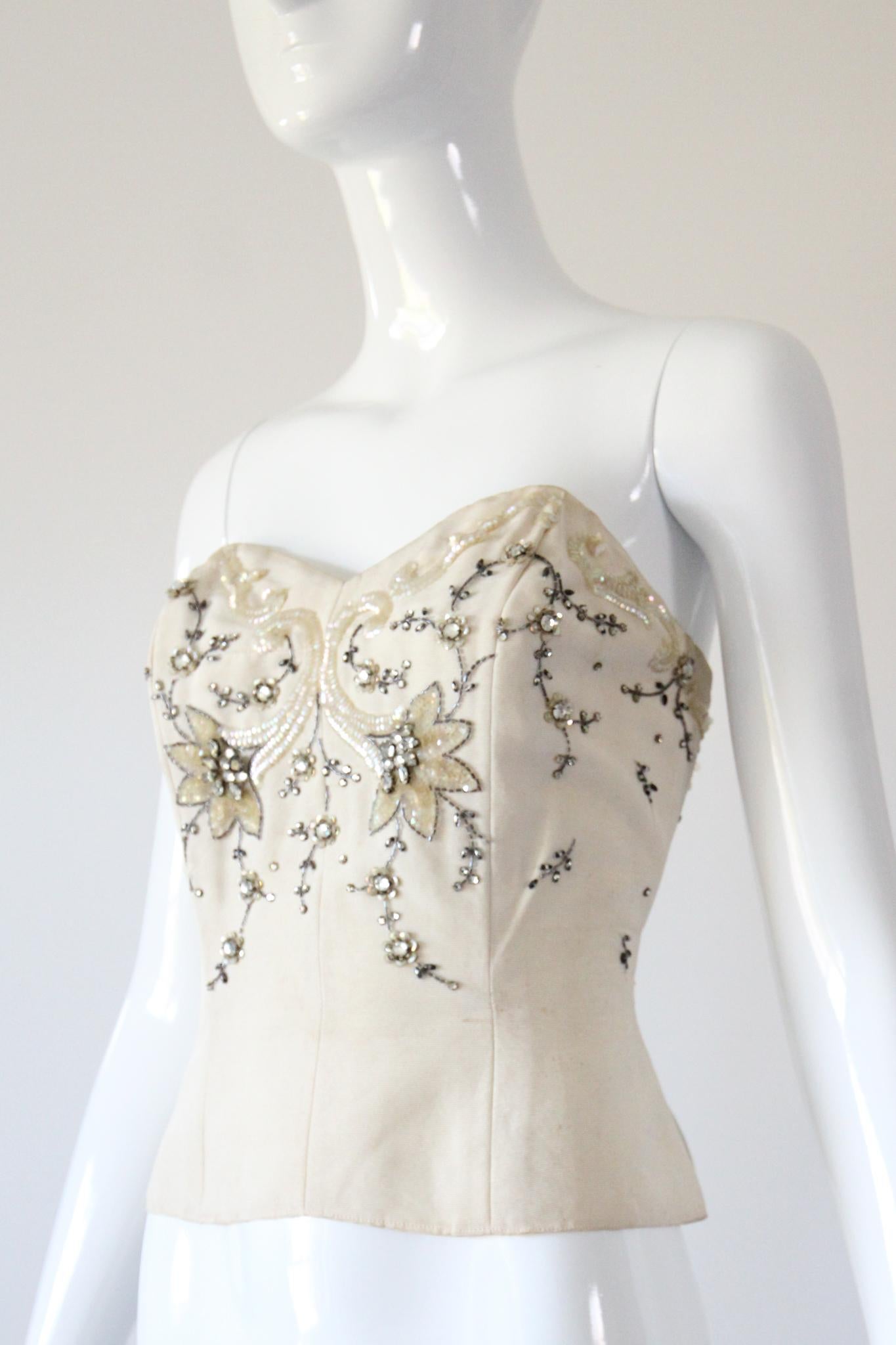 Vintage 1950's Cream Beaded Bustier Strapless Boned Embroidered UK 8 US ...