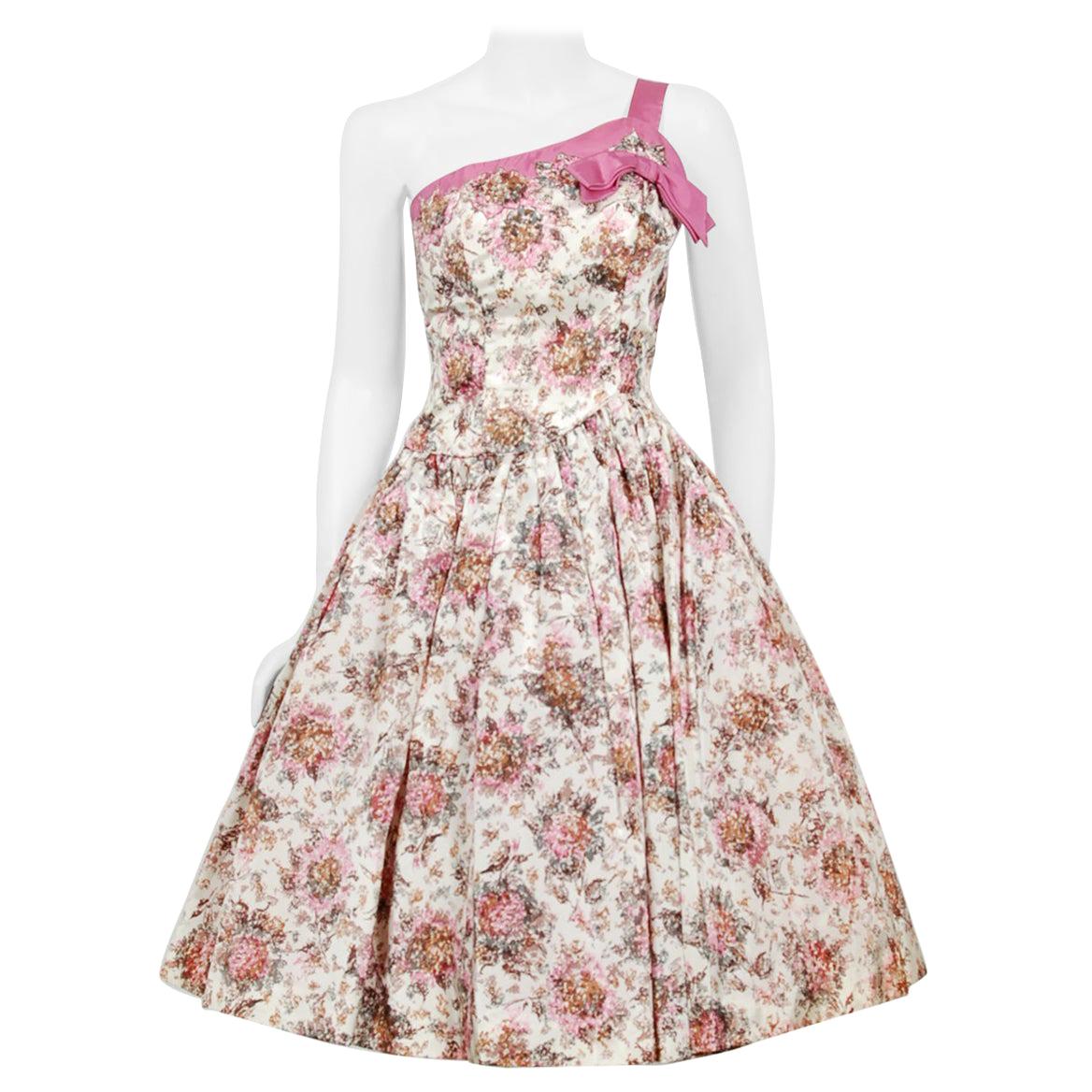 Vintage 1950's Emma Domb Pink Black Tulle Cocktail Dress at 1stDibs