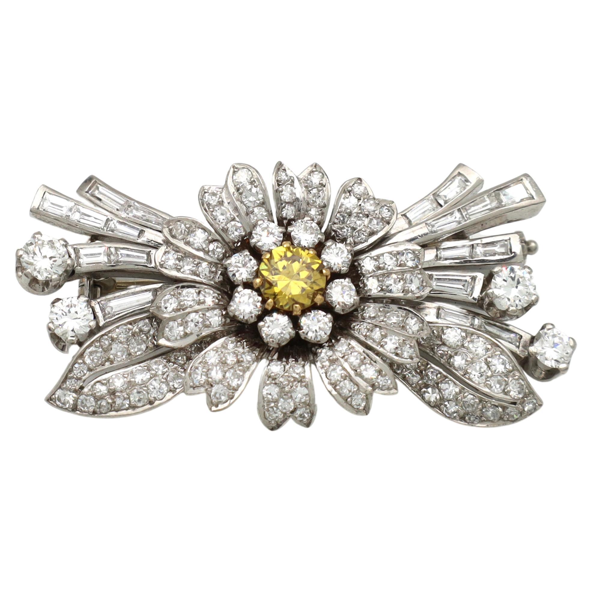 Fancy Yellow and White Diamond Rose Brooch at 1stDibs
