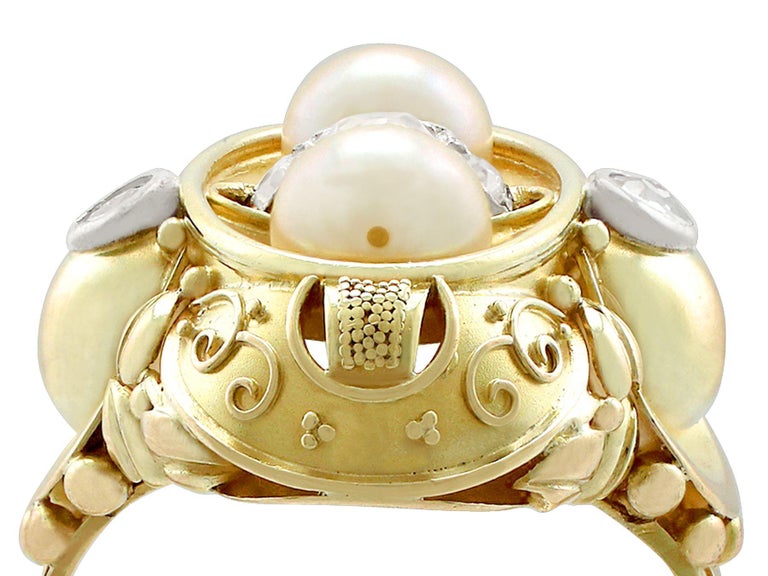 Vintage 1950s German Pearl Diamond Yellow Gold Cocktail Ring For Sale ...