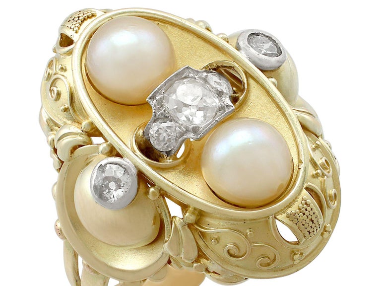 Vintage 1950s German Pearl Diamond Yellow Gold Cocktail Ring For Sale ...