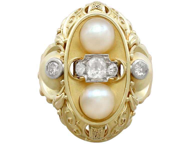 Vintage 1950s German Pearl Diamond Yellow Gold Cocktail Ring For Sale ...