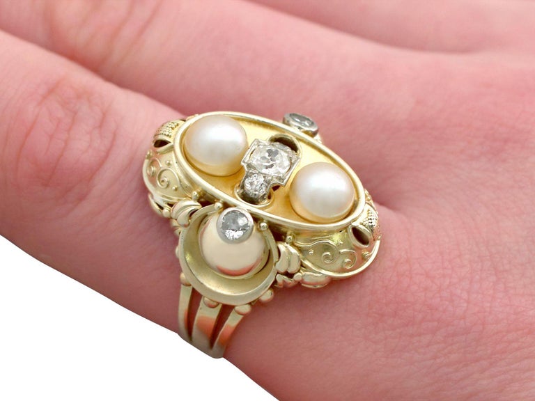 Vintage 1950s German Pearl Diamond Yellow Gold Cocktail Ring For Sale ...