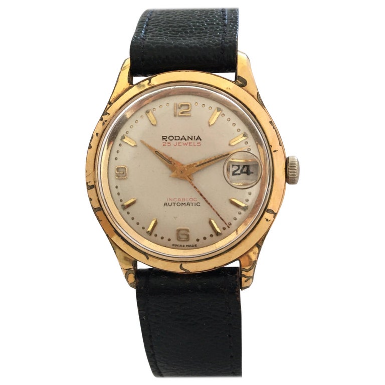 Vintage 1950s Gold-Plated and Stainless Steel 25 Jewels Swiss Automatic ...