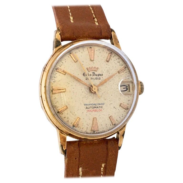 Vintage 1950s Gold Plated and Stainless Steel Back Automatic Watch For ...