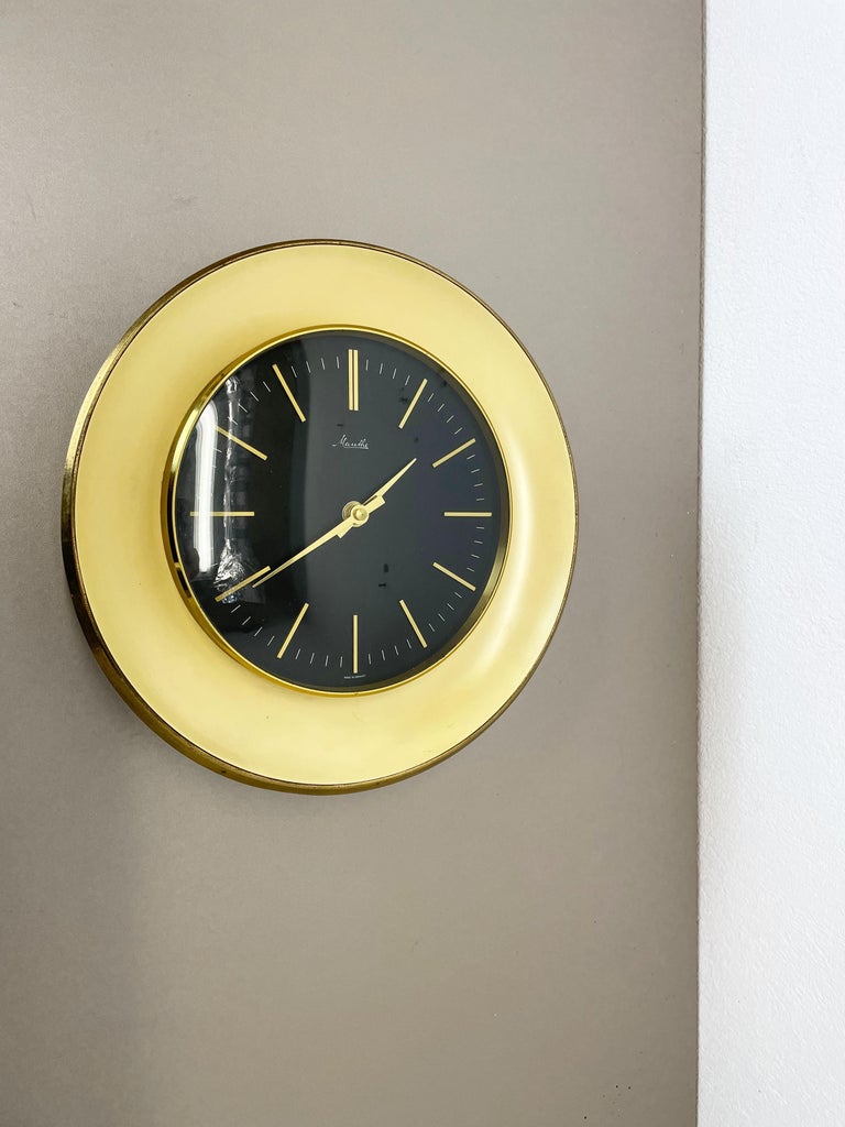 Vintage 1950s Hollywood Regency Brass Wall Clock Mauthe Electric ...