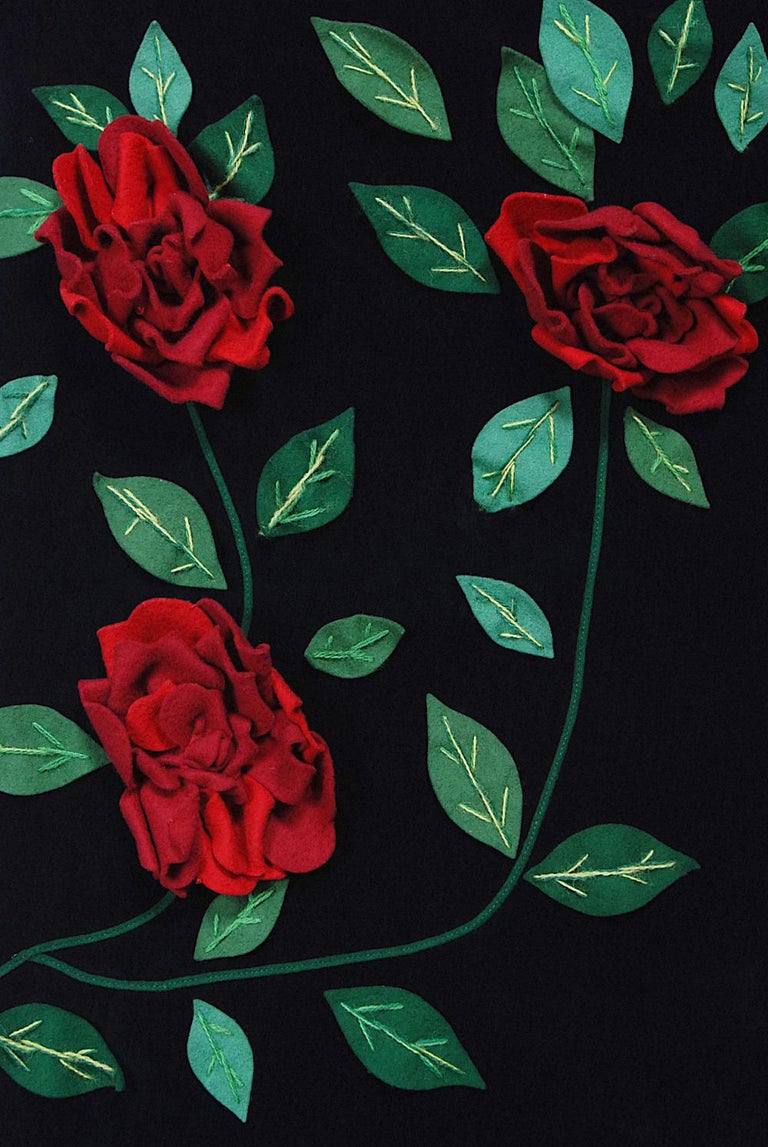 Vintage 1950's Juli Lynne Charlot Red Roses Appliqué Black Velvet Full ...
