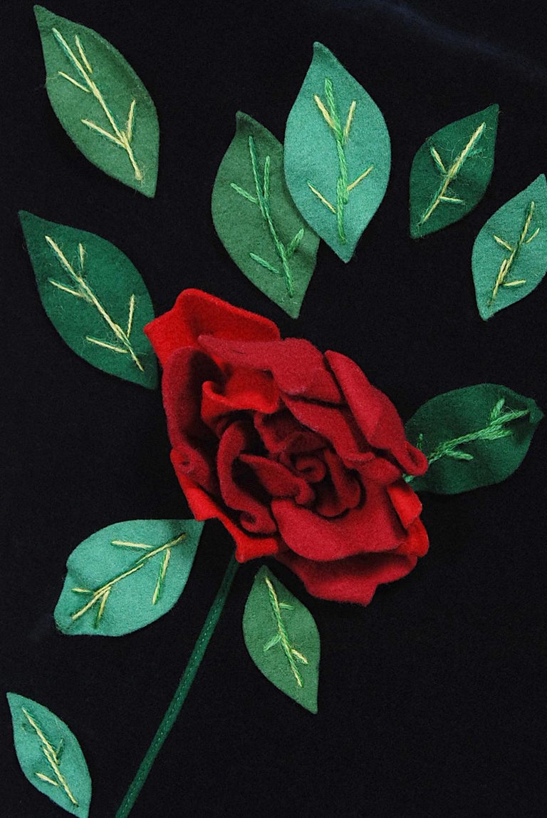 Vintage 1950's Juli Lynne Charlot Red Roses Appliqué Black Velvet Full ...
