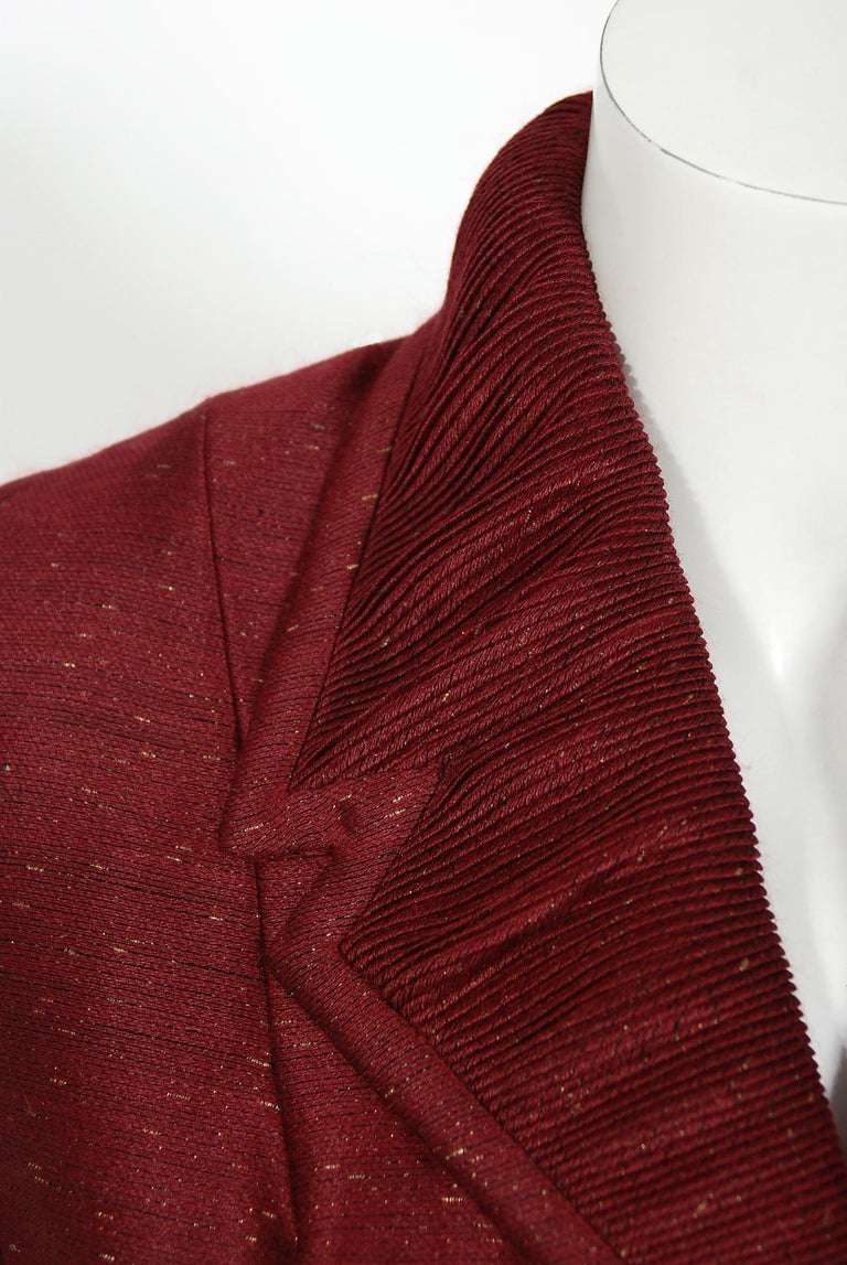 Vintage 1950's Lilli Ann Merlot Red Metallic Silk Pleated Jacket and ...