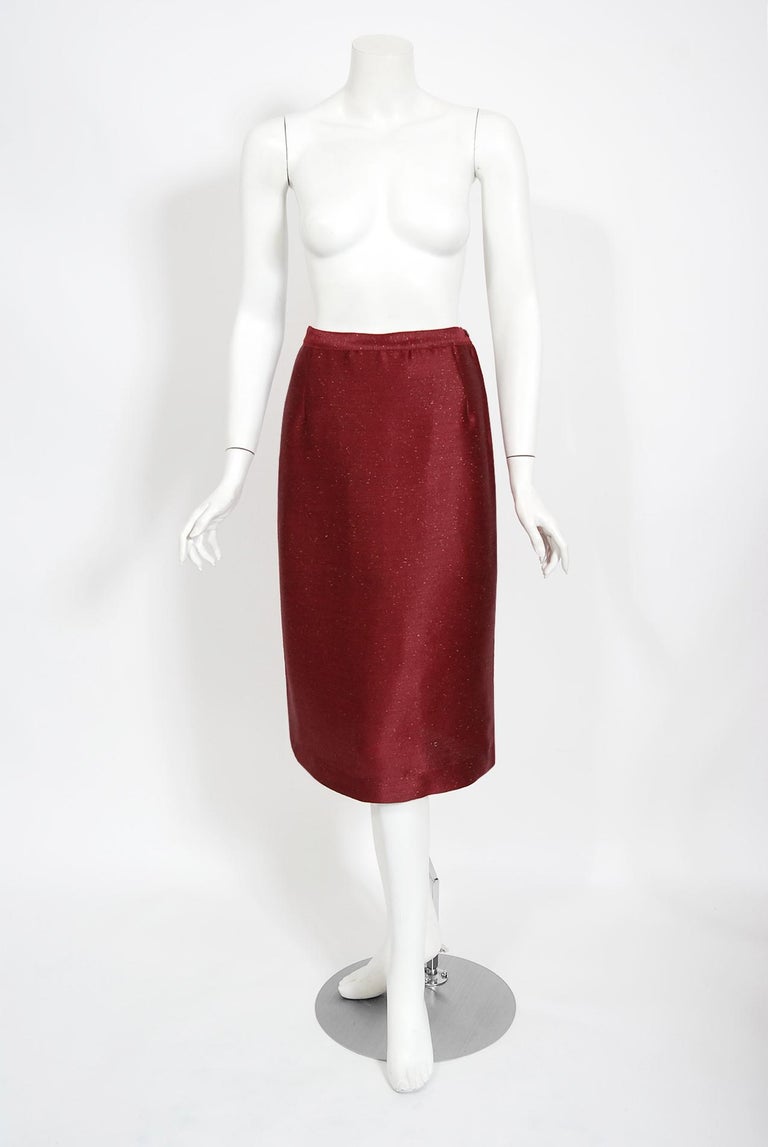 Vintage 1950's Lilli Ann Merlot Red Metallic Silk Pleated Jacket and ...