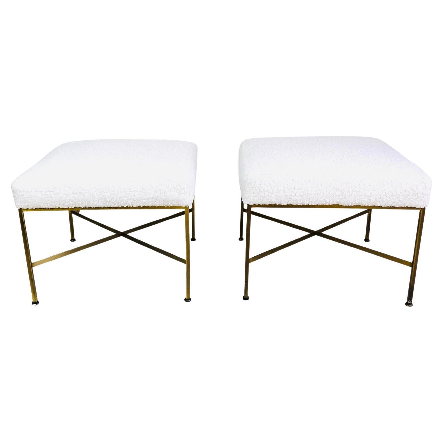 1950s, American Mid-Century Modern Upholstered Spring Ottoman on Iron ...