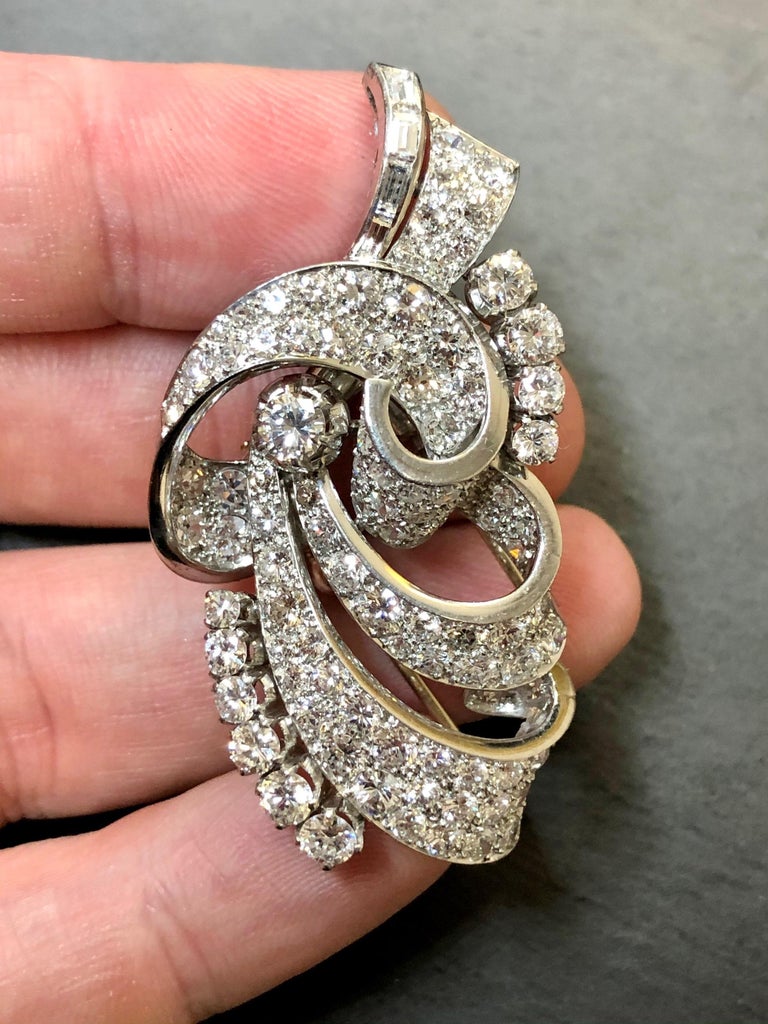 Vintage 1950’s Platinum Diamond Brooch For Sale at 1stDibs