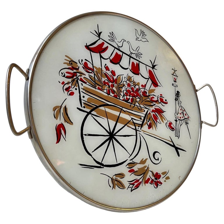 Vintage 1950s Round Serving Tray For Sale At 1stdibs