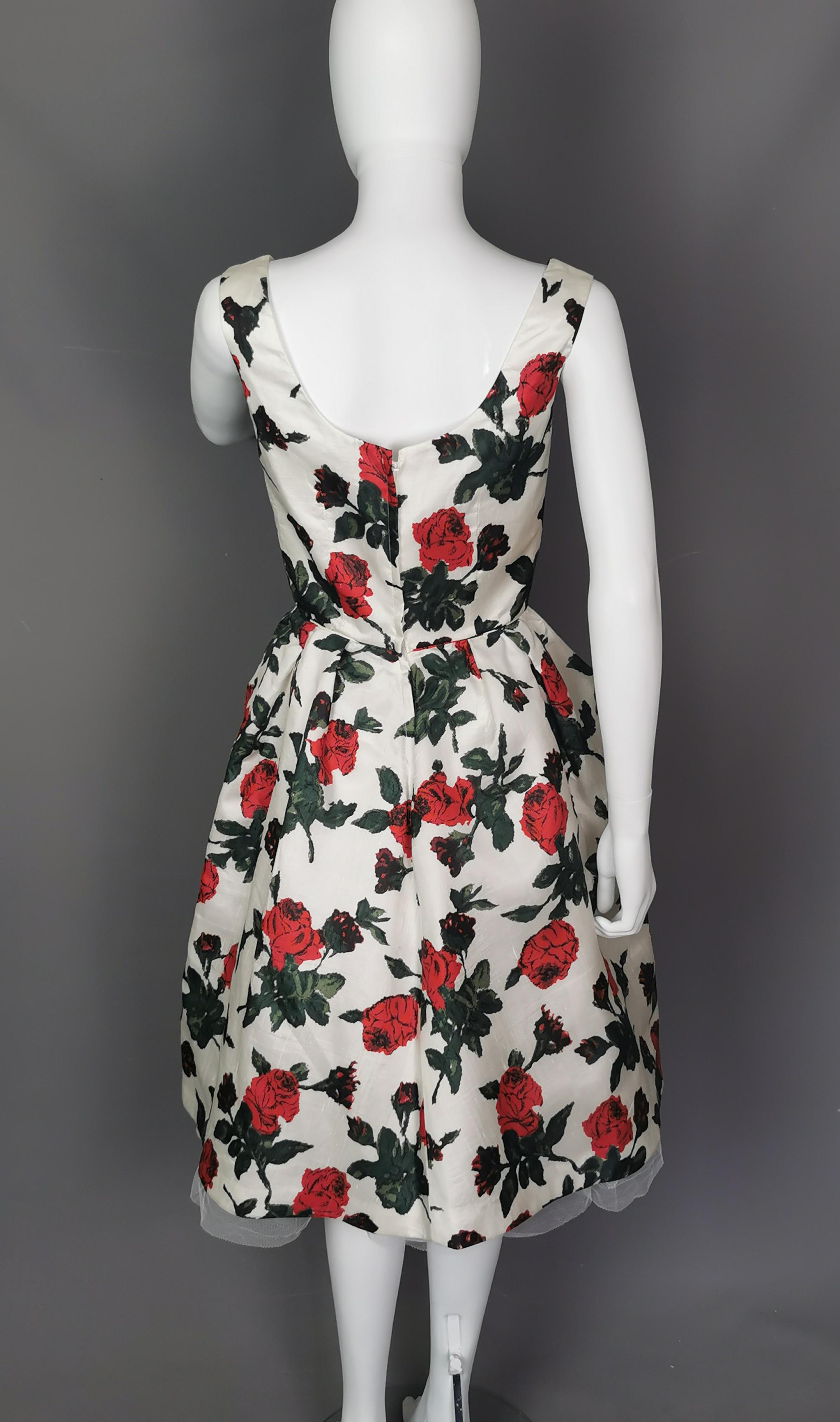 Vintage 1950s silk Rose print dress For Sale at 1stDibs
