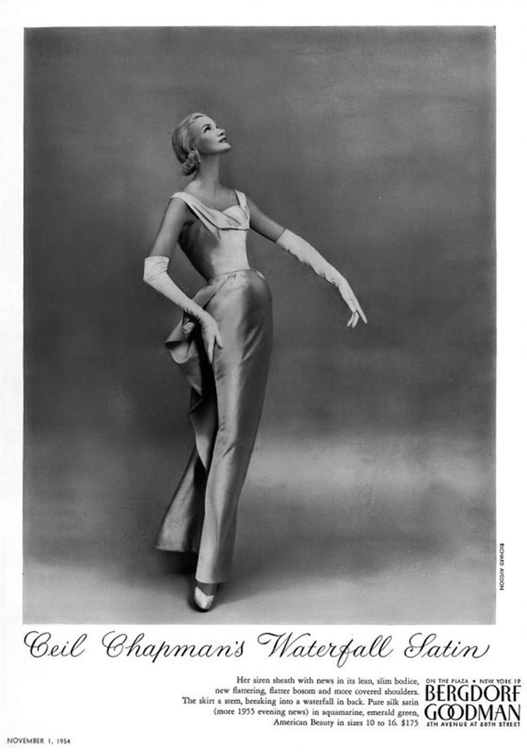 Vintage 1954 Ceil Chapman Documented Silver Silk Hourglass Waterfall ...