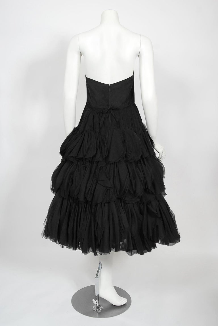 Vintage 1955 Jean Dessès Haute Couture Documented Black Silk-Chiffon ...
