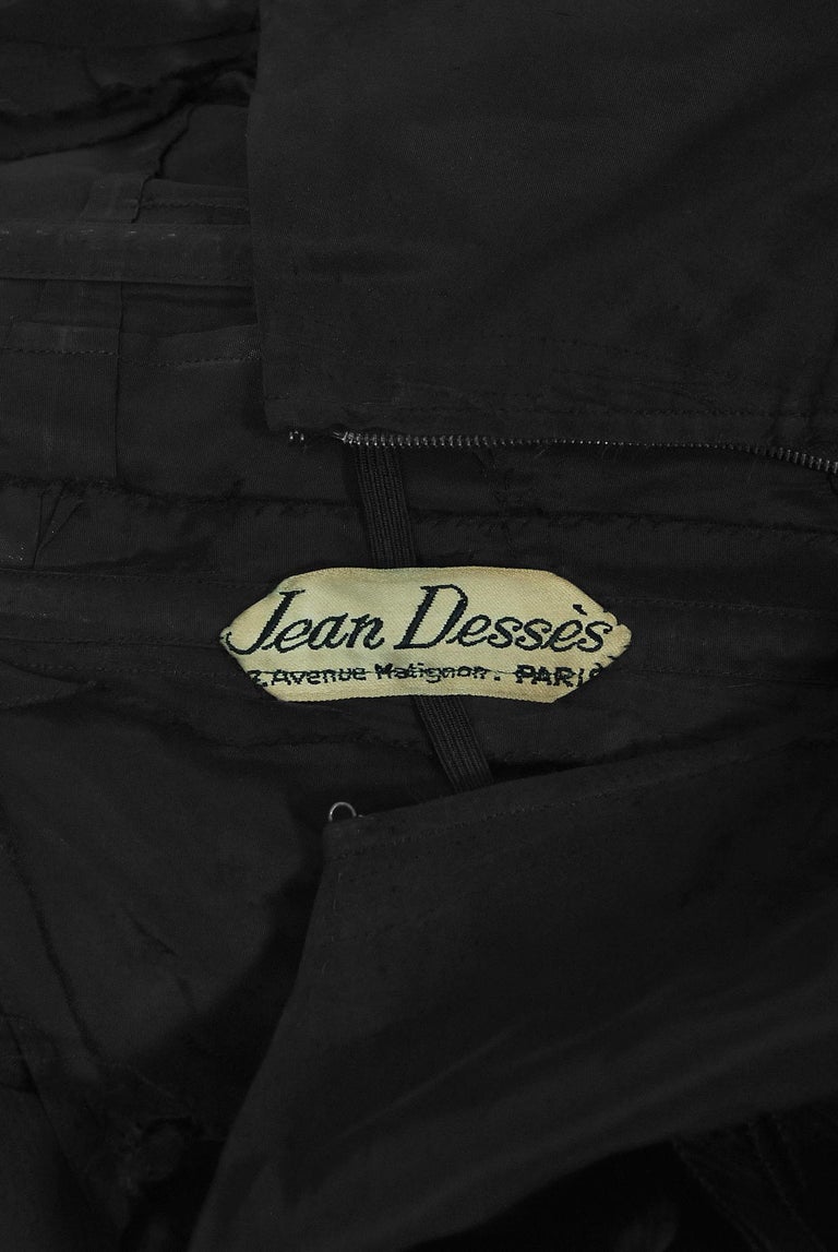 Vintage 1955 Jean Dessès Haute Couture Documented Black Silk-Chiffon ...