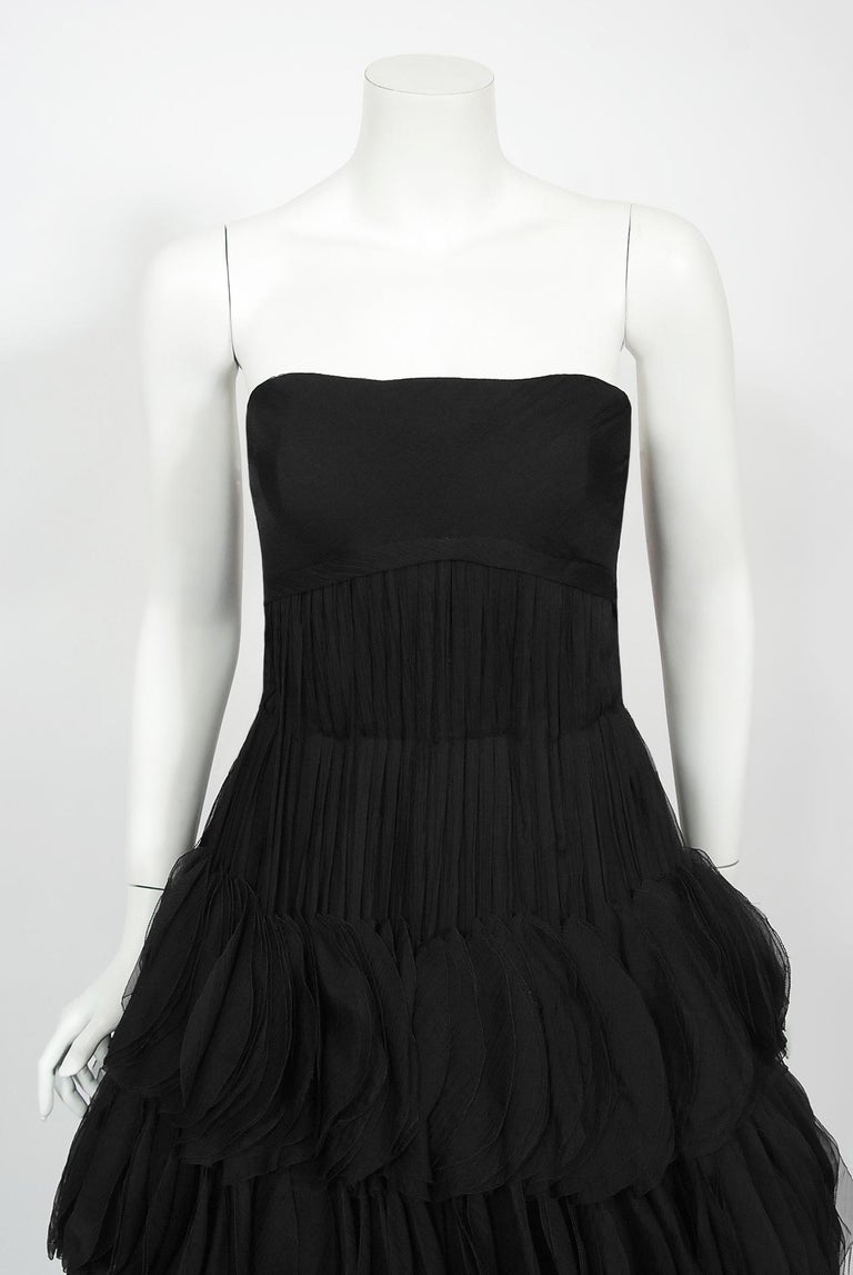 Vintage 1955 Jean Dessès Haute Couture Documented Black Silk-Chiffon ...