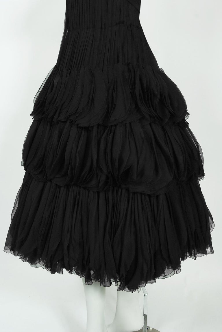 Vintage 1955 Jean Dessès Haute Couture Documented Black Silk-Chiffon ...