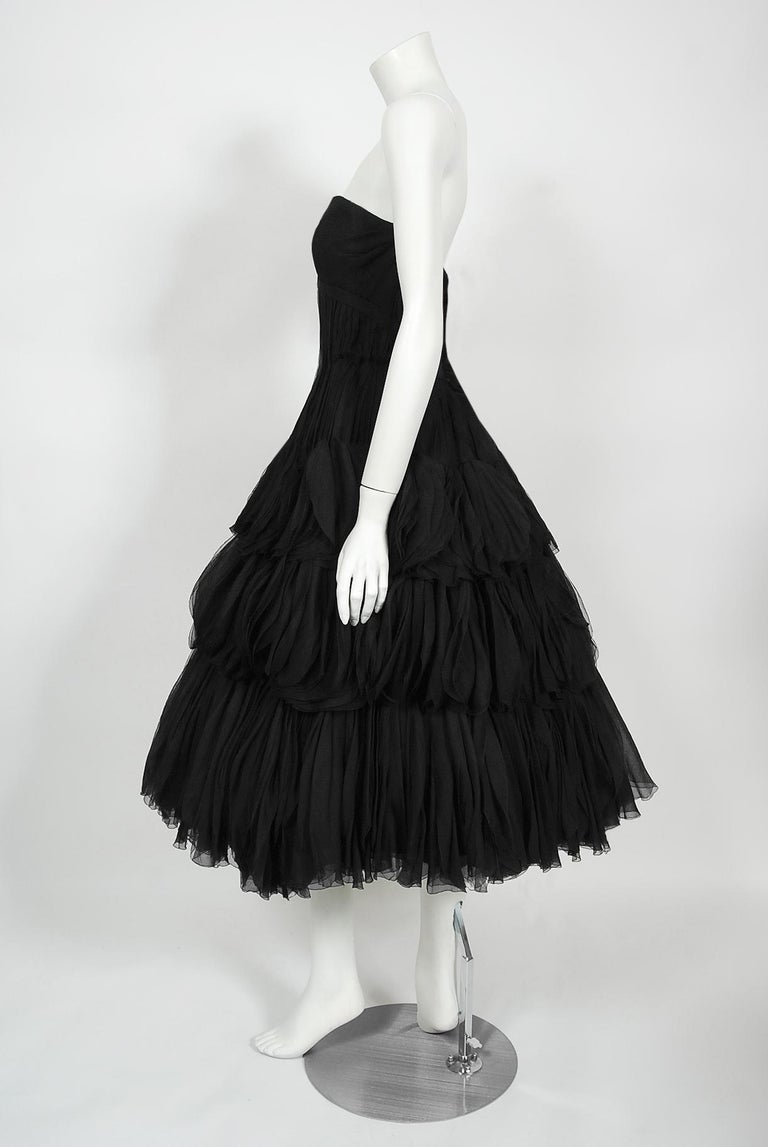 Vintage 1955 Jean Dessès Haute Couture Documented Black Silk-Chiffon ...