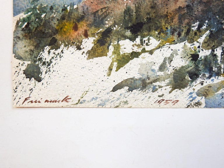 Vintage 1959 Impressionist Mountain View Watercolor Painting For Sale ...
