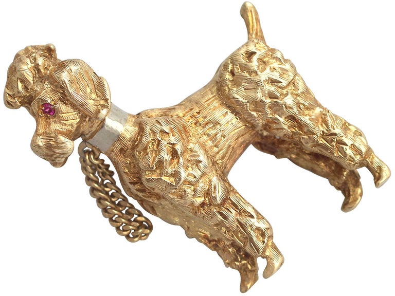 Vintage 1960s Yellow Gold Poodle Brooch For Sale at 1stDibs