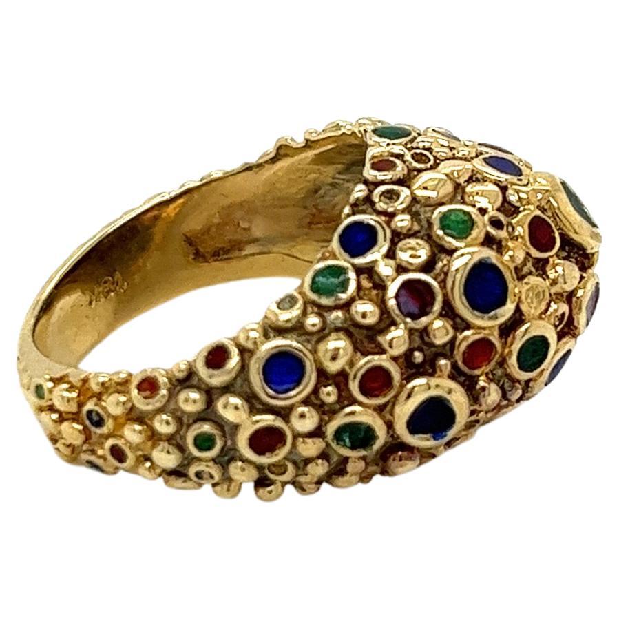 Vintage 1960's 18k Yellow Gold Red, Blue, and Green Enamel Dome ...