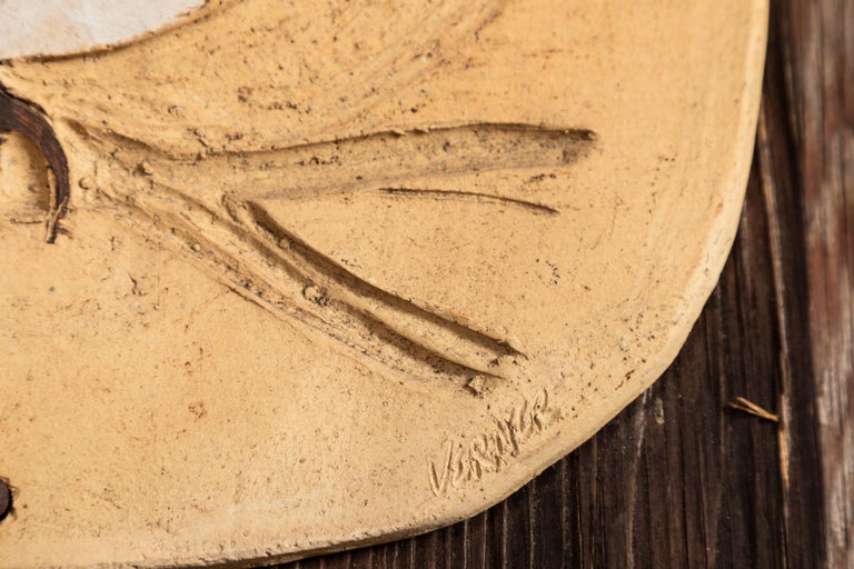 Vintage 1960s Clay and Wood Owl Wall Art by Verner For Sale at 1stDibs