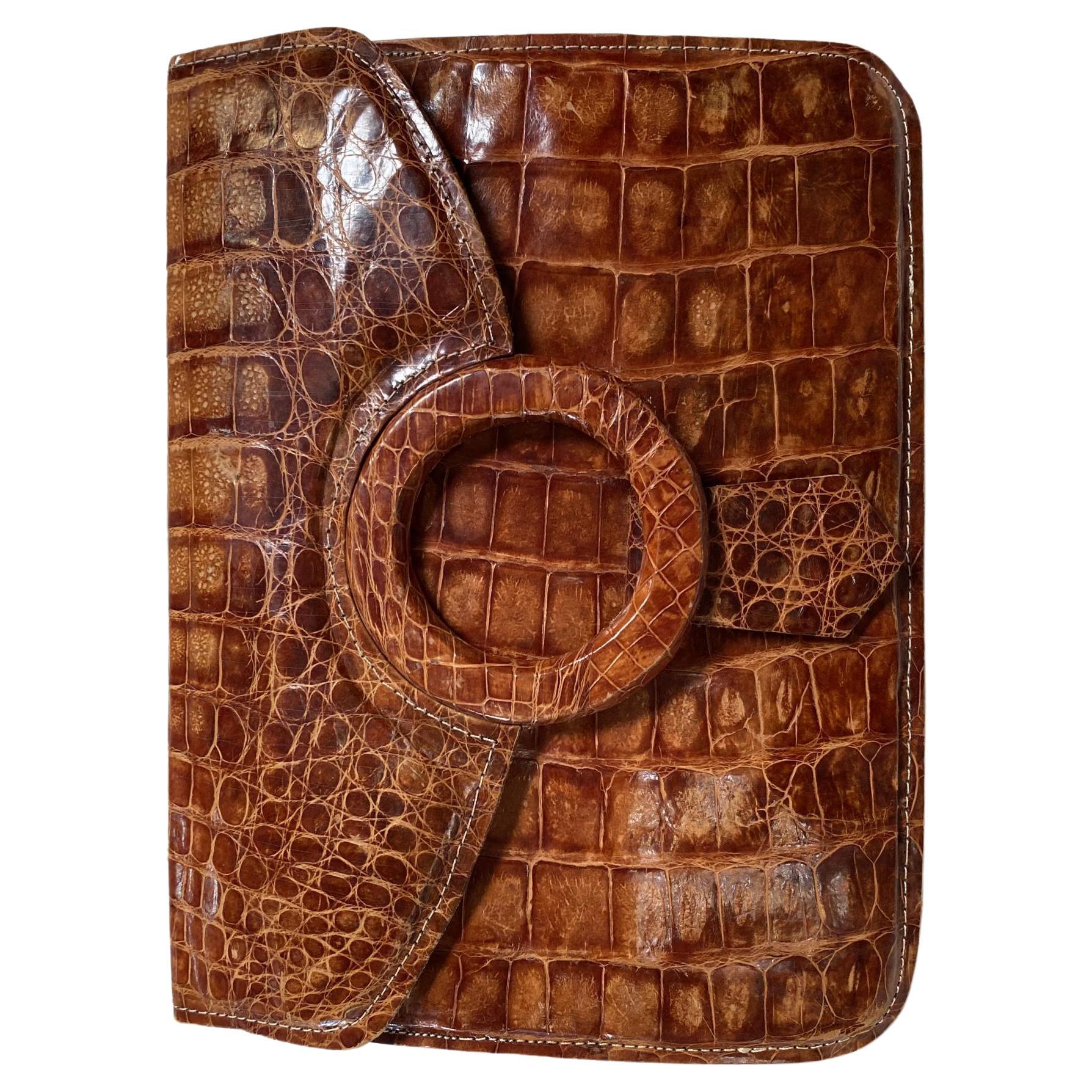 Vintage 1960s Genuine Aligator Cross Body Purse with Circle Latch For ...