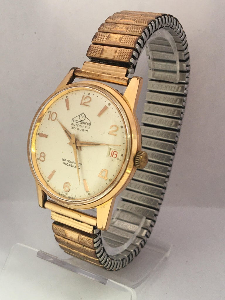 Vintage 1960s Gold-Plated and Stainless Steel 30 Rubis Swiss Automatic ...
