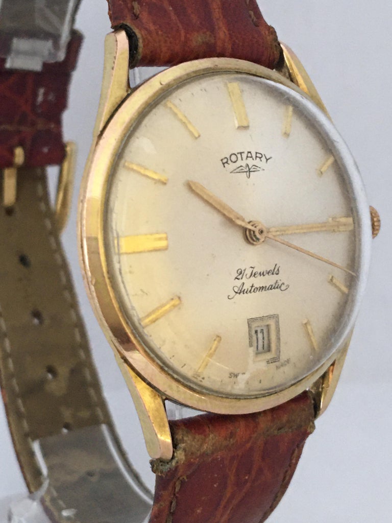 Vintage 1960s Gold-Plated Rotary 21 Jewels Automatic Watch For Sale at ...