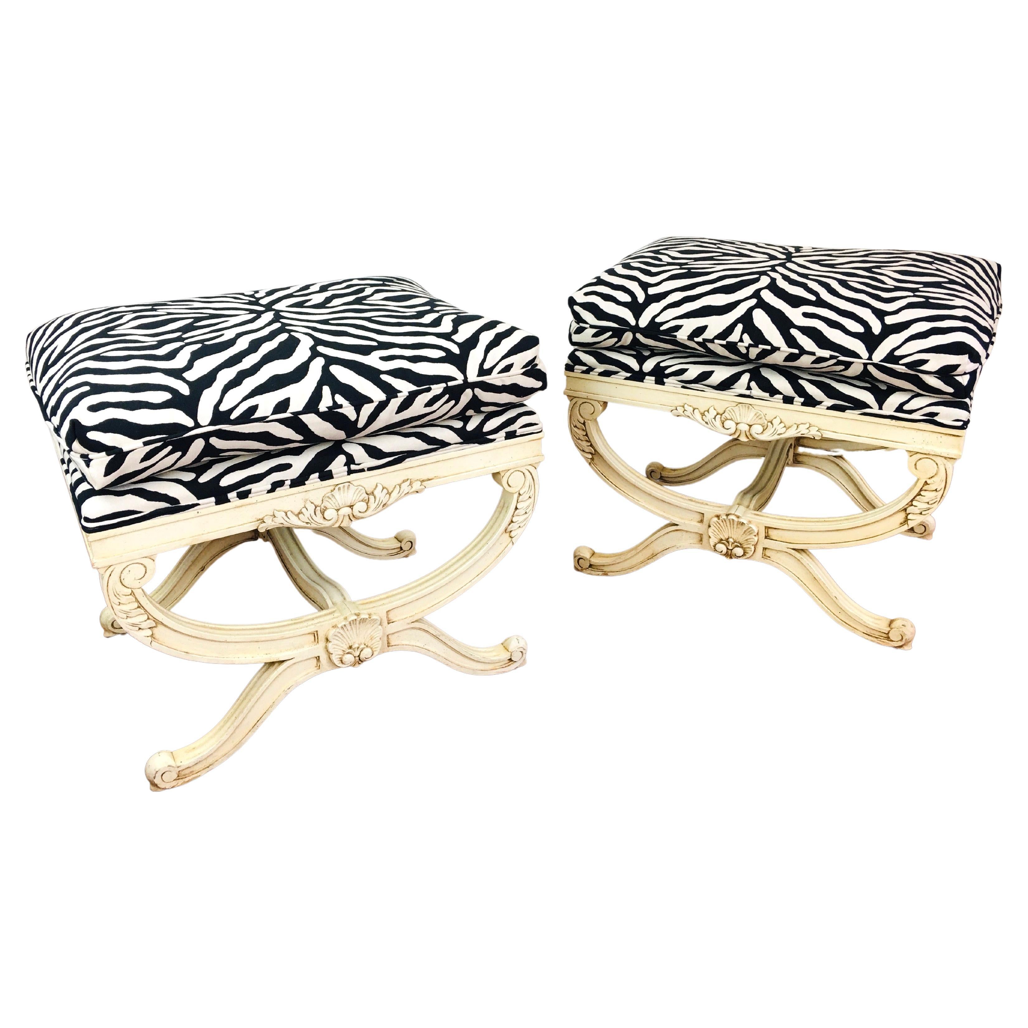 Hollywood Regency Style Upholstered Ottoman with Brass Base For Sale at ...