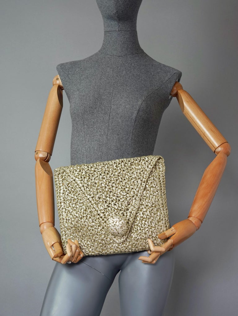 Vintage 1960s KORET ITALY Gold Woven Large Clutch Bag For Sale at 1stDibs