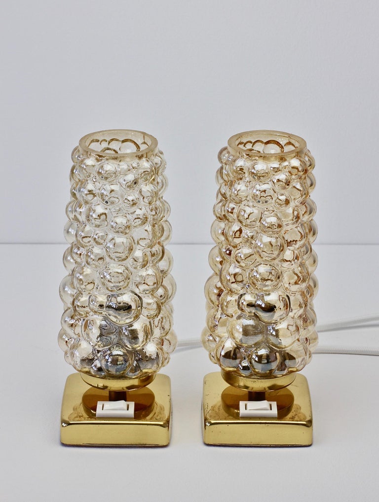 Vintage 1960s Limburg Style Amber Bubble Glass and Brass Table Lamps by ...