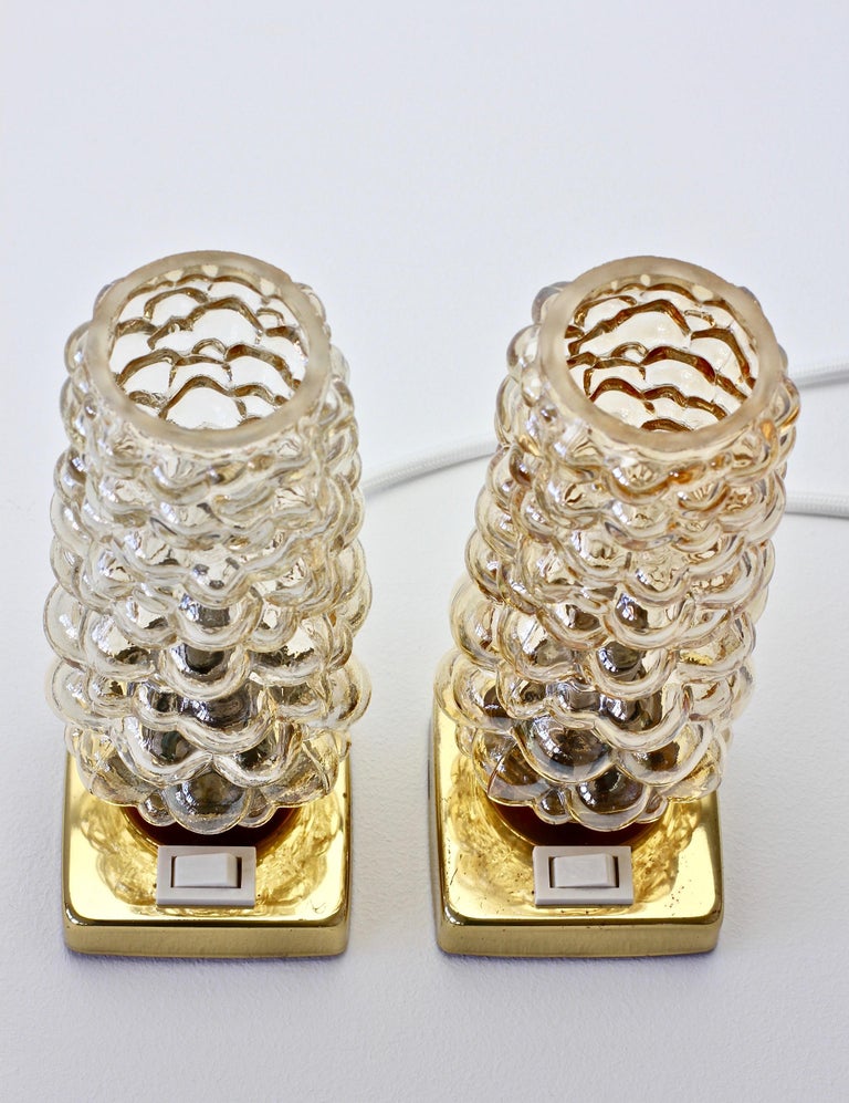 Vintage 1960s Limburg Style Amber Bubble Glass and Brass Table Lamps by ...