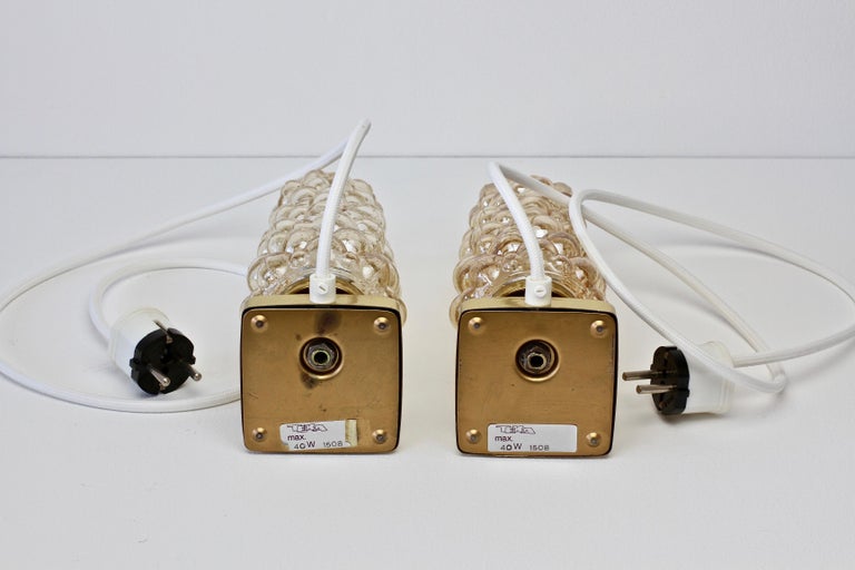 Vintage 1960s Limburg Style Amber Bubble Glass and Brass Table Lamps by ...