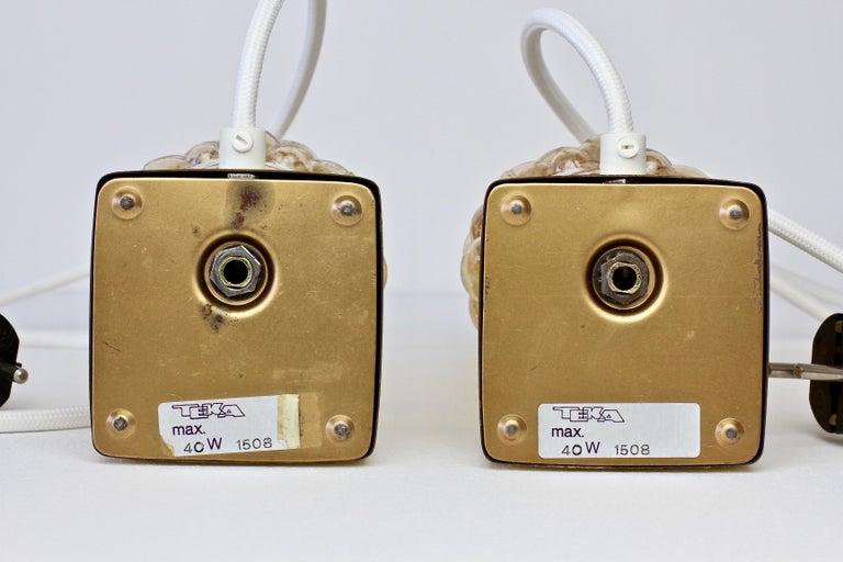 Vintage 1960s Limburg Style Amber Bubble Glass and Brass Table Lamps by ...