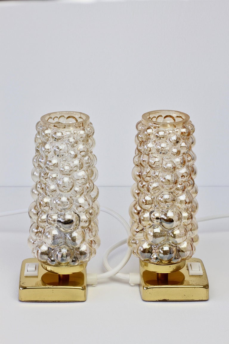 Vintage 1960s Limburg Style Amber Bubble Glass and Brass Table Lamps by ...