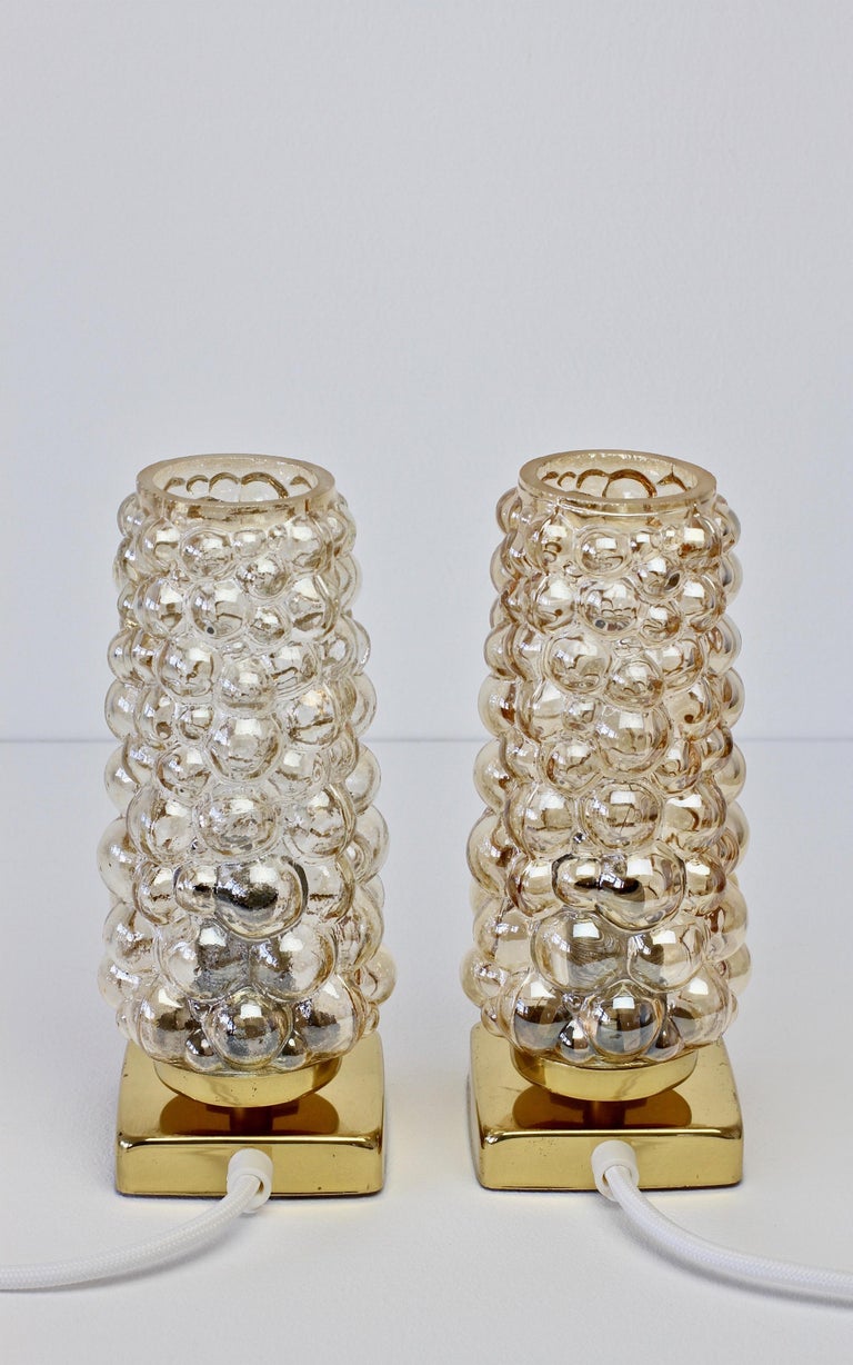 Vintage 1960s Limburg Style Amber Bubble Glass and Brass Table Lamps by ...