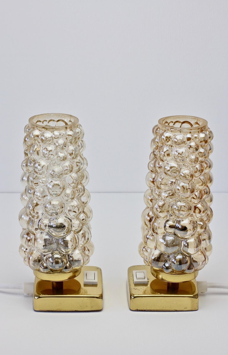 Vintage 1960s Limburg Style Amber Bubble Glass and Brass Table Lamps by ...