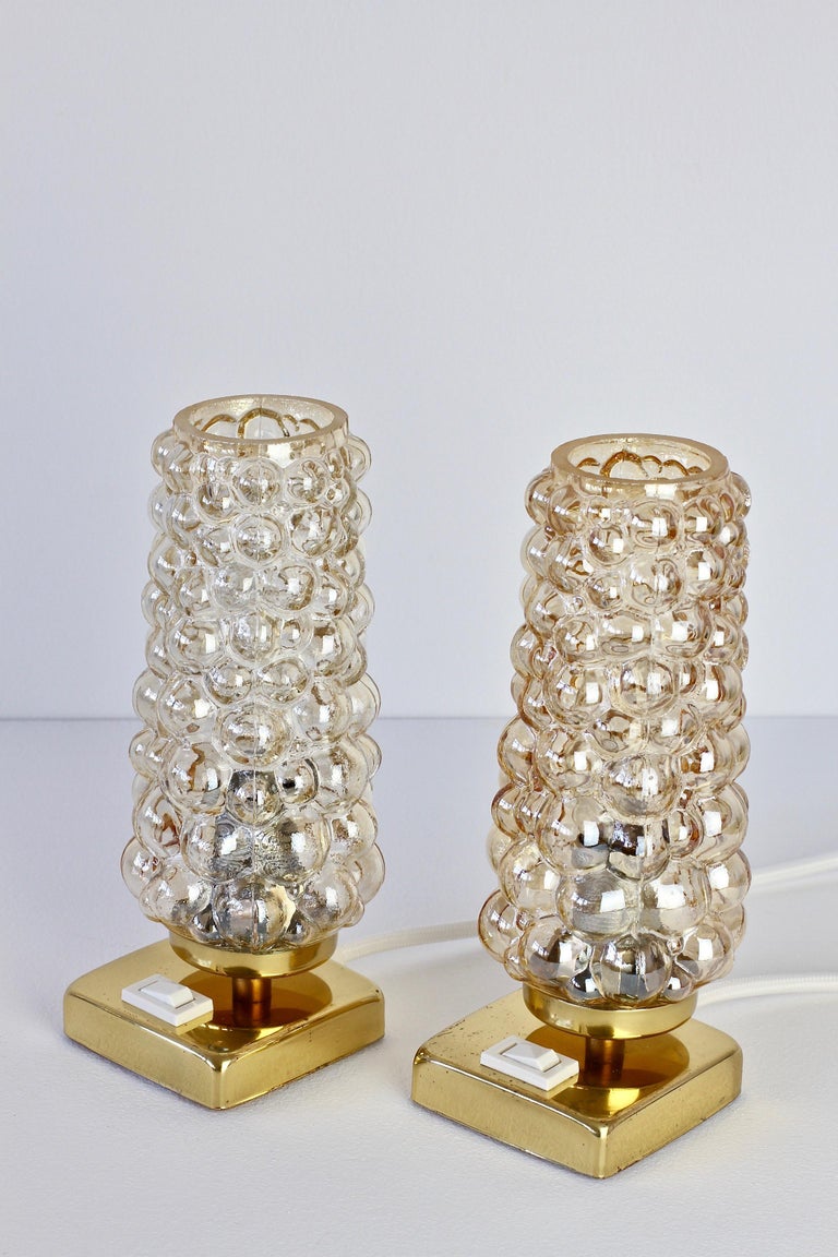 Vintage 1960s Limburg Style Amber Bubble Glass and Brass Table Lamps by ...