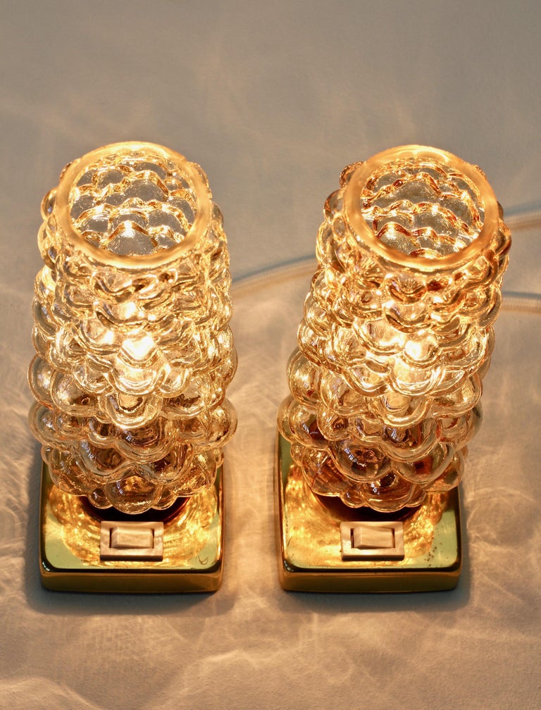 Vintage 1960s Limburg Style Amber Bubble Glass and Brass Table Lamps by ...