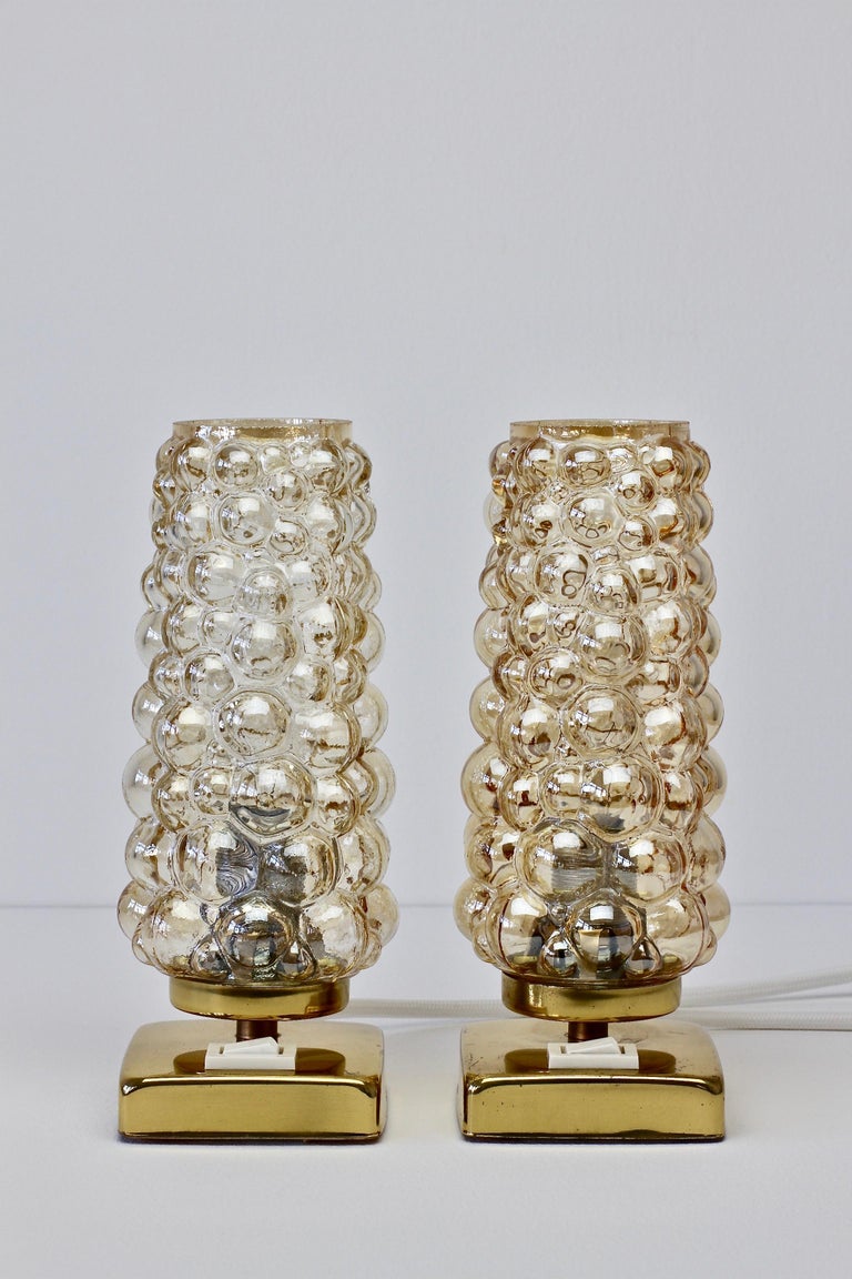 Vintage 1960s Limburg Style Amber Bubble Glass and Brass Table Lamps by ...