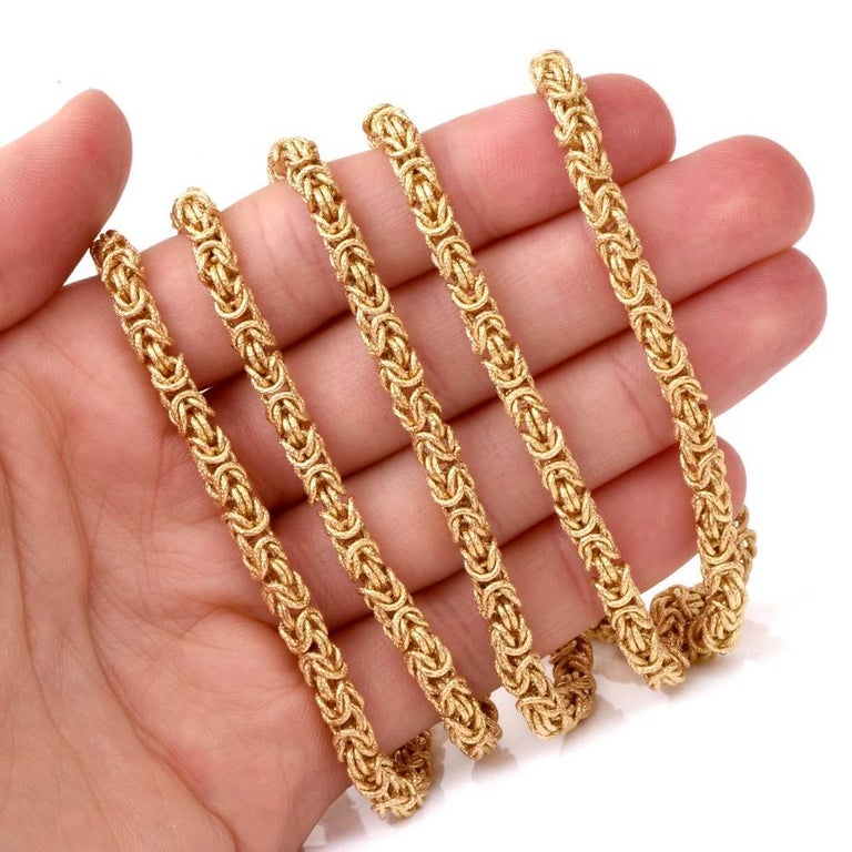 Vintage 1960s Long Byzantine Gold Chain Necklace For Sale at 1stDibs