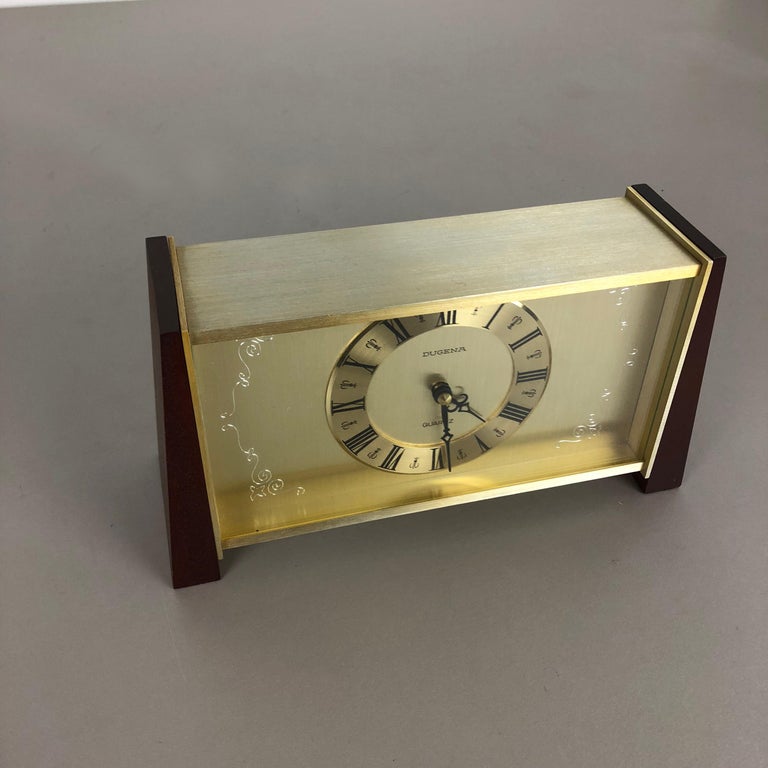 Vintage 1960s Modernist Wooden Teak Brass Table Clock by Dugena ...