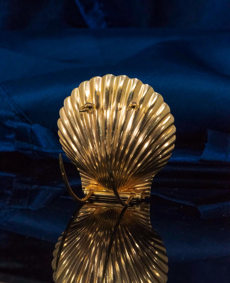Vintage 1960s Movado Multi Functional Gold Conch Sea Shell Brooch ...