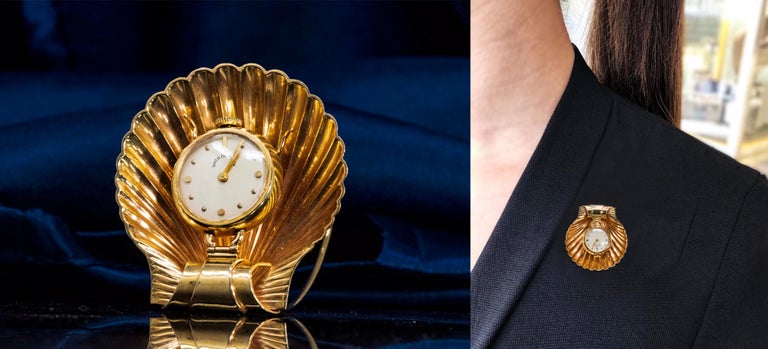 Vintage 1960s Movado Multi Functional Gold Conch Sea Shell Brooch ...