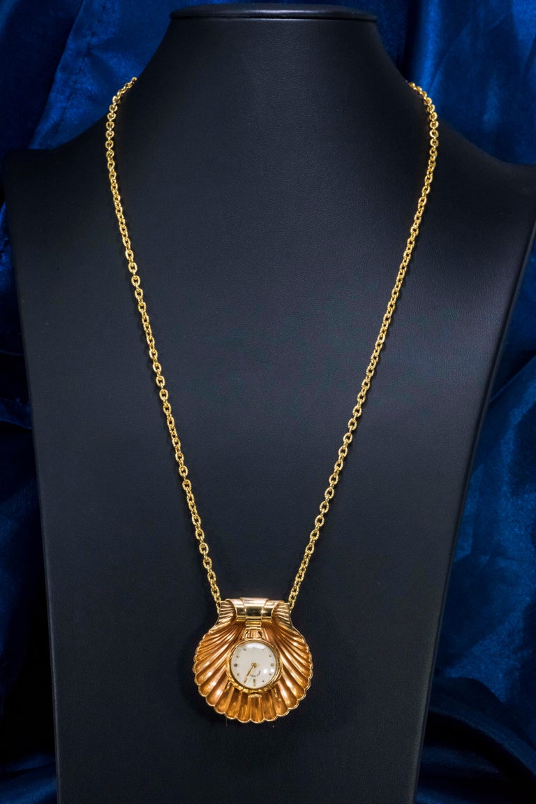 Vintage 1960s Movado Multi Functional Gold Conch Sea Shell Brooch ...