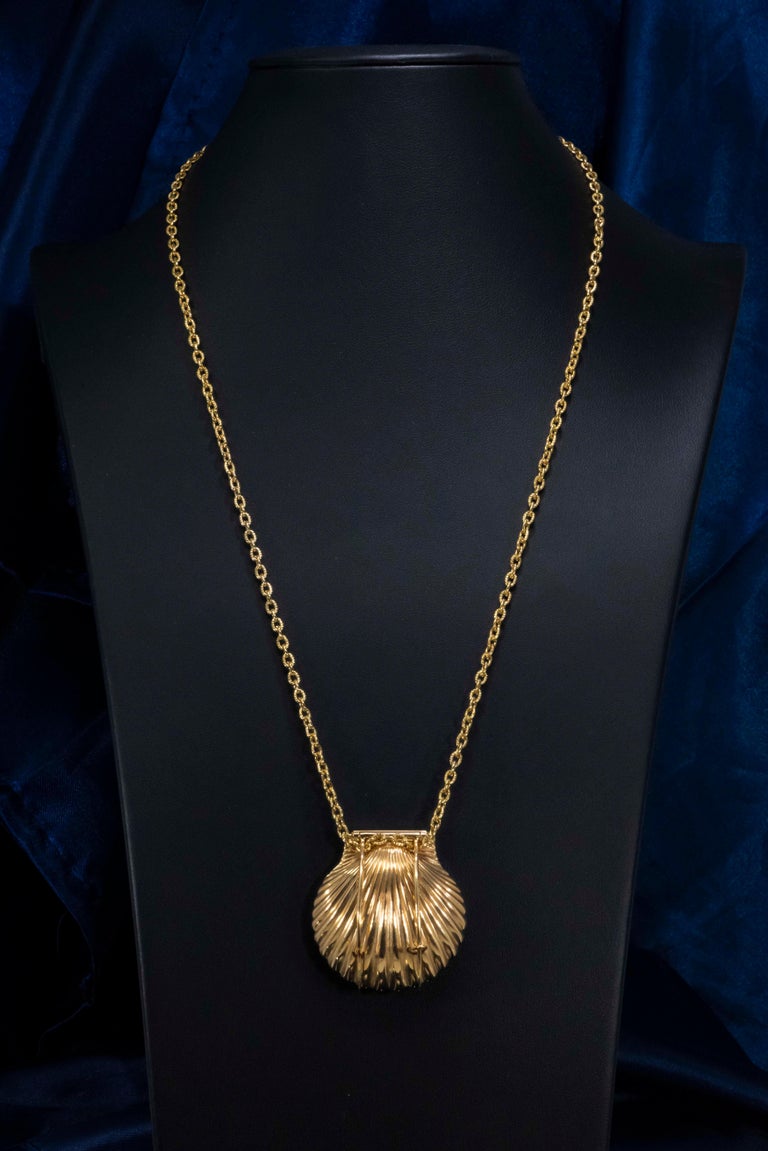 Vintage 1960s Movado Multi Functional Gold Conch Sea Shell Brooch ...