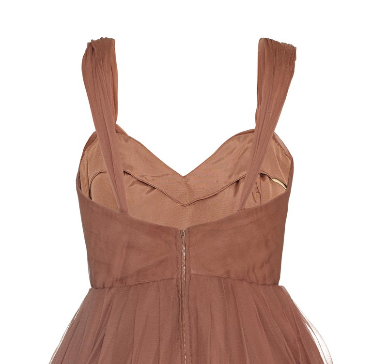 Vintage 1960s Pale Russet Pleated Silk Chiffon Cocktail Dress For Sale ...
